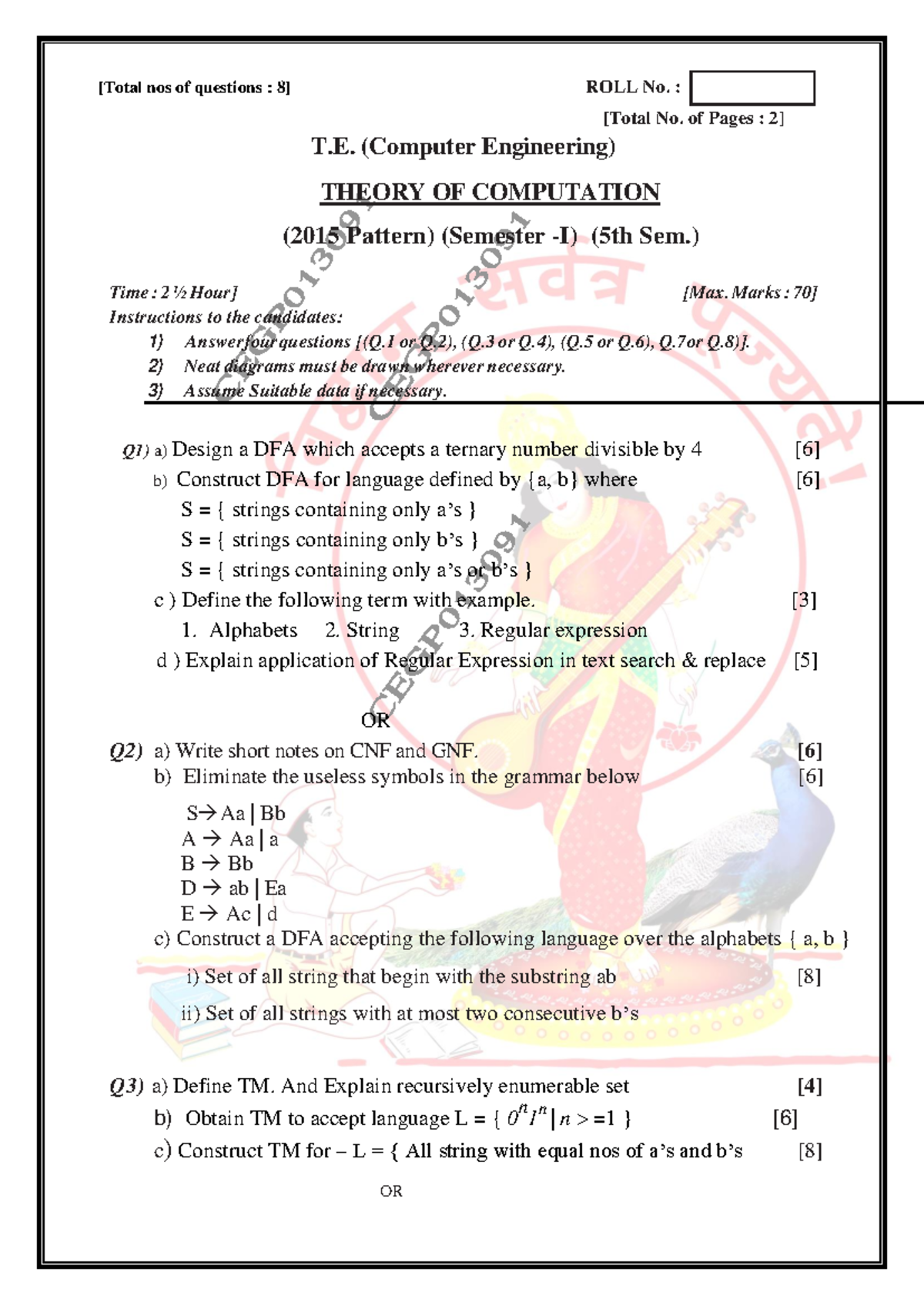 T.E. (Computer Engineering) Theory of Computation Prelim Exam 2019 ...