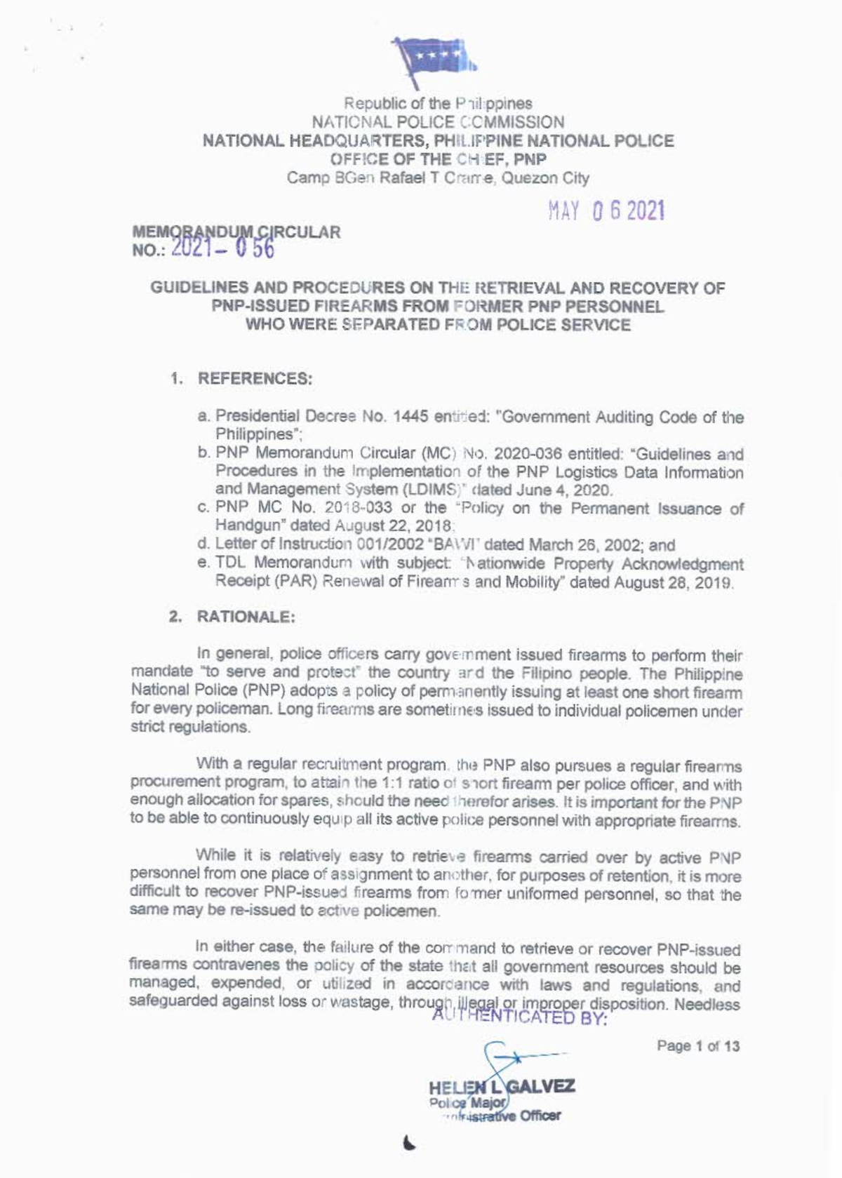 Guidelines on Retrieval & Recovery of Firearms (PNP MC No. 2021-056 ...