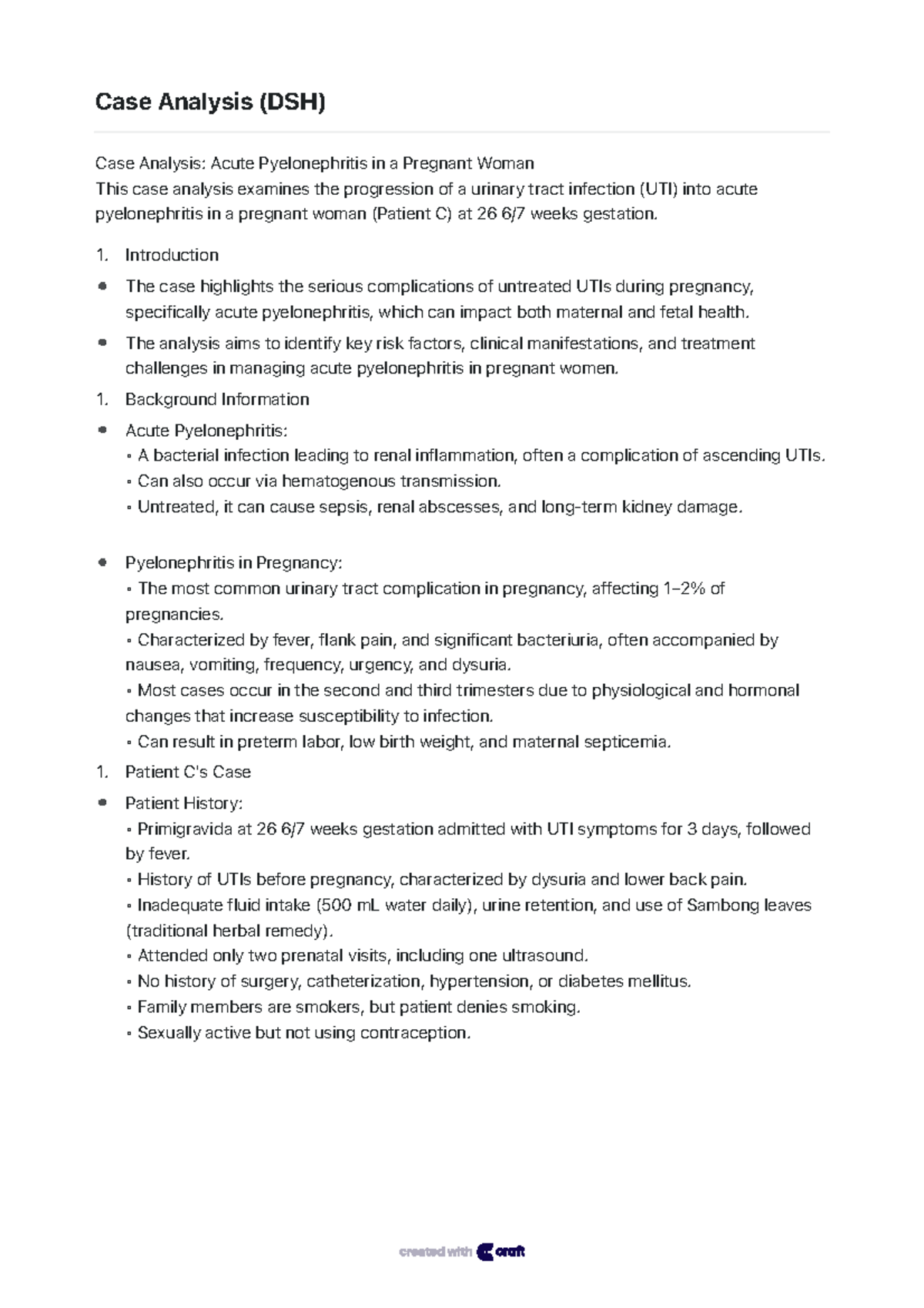 Case Analysis (DSH): Acute Pyelonephritis in Pregnancy - Studocu