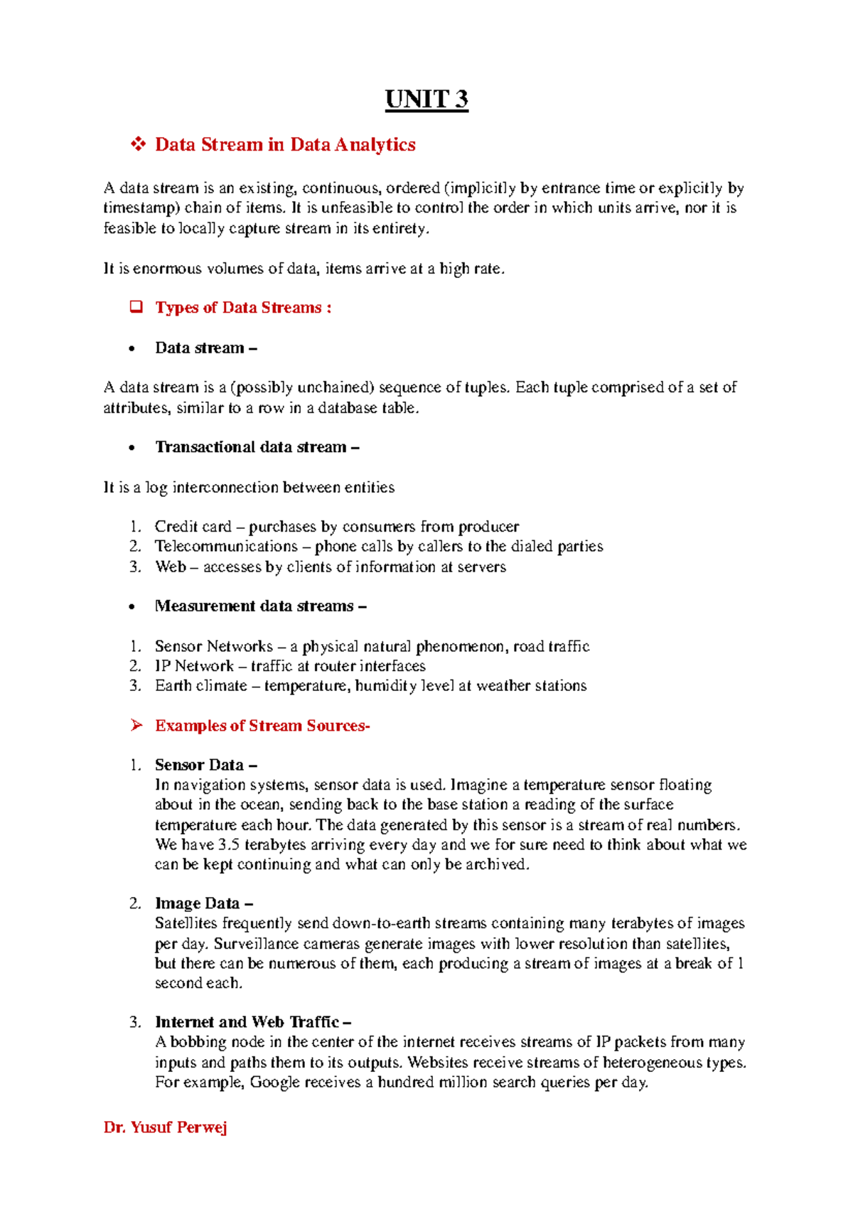 UNIT 3A - Important - UNIT 3 Data Stream in Data Analytics A data ...