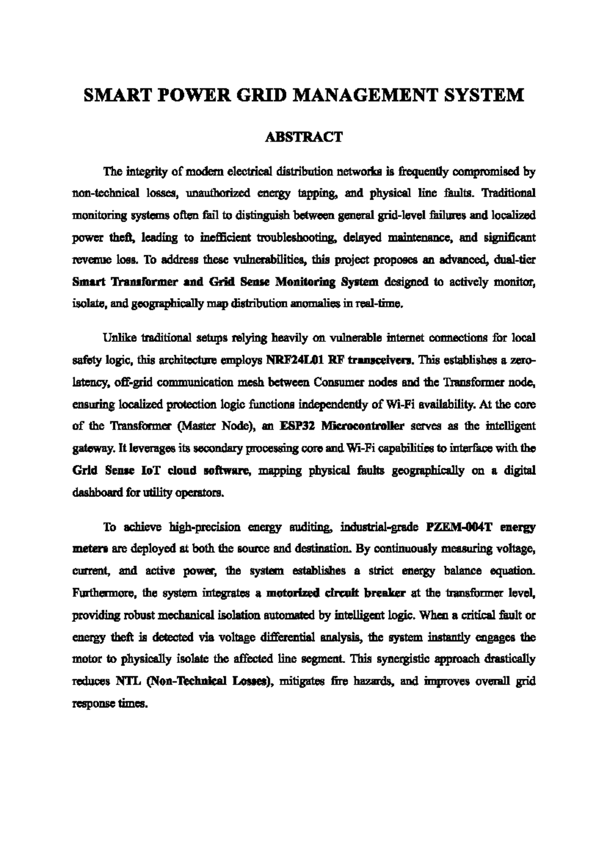 SMART POWER GRID MANAGEMENT SYSTEM: Abstract Notes - Studocu