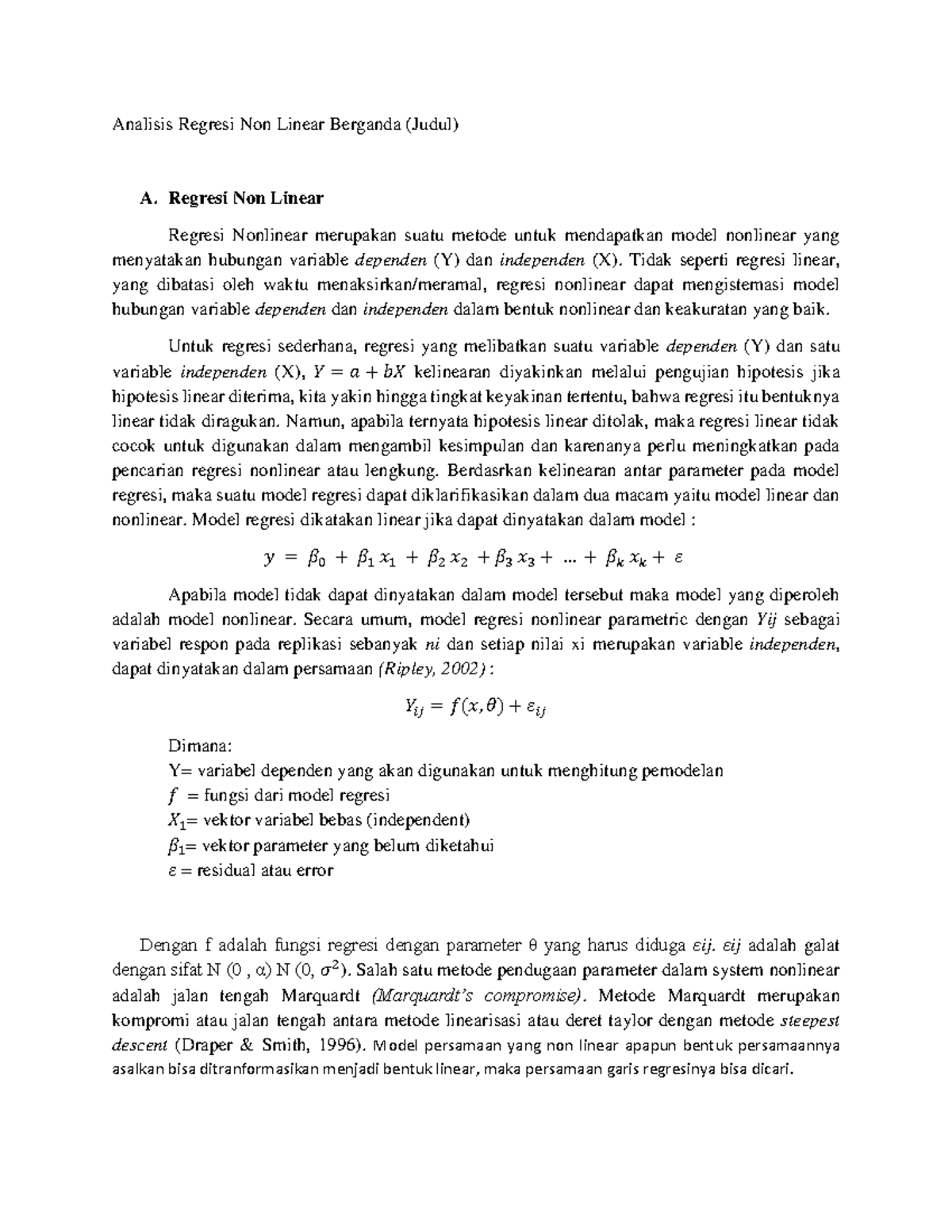 Analisis Regresi Non Linear Berganda: Teori dan Aplikasi - Studocu