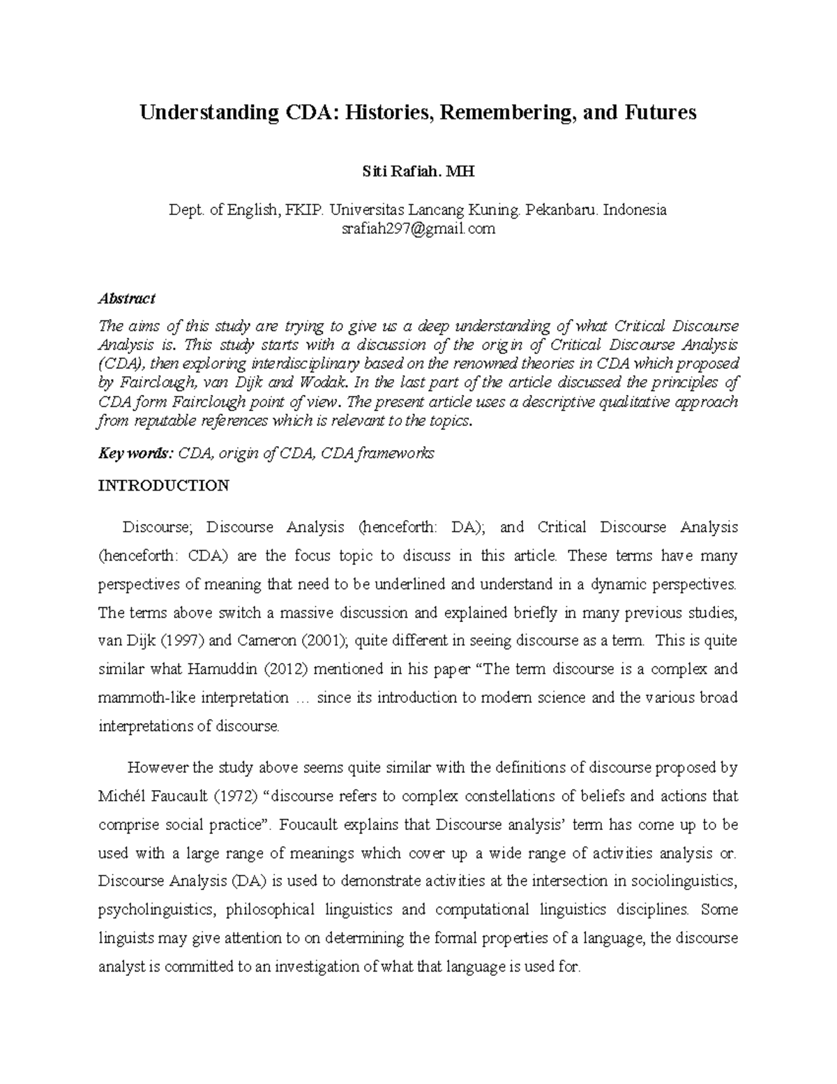 3. S Rafiah - Understanding Critical Discourse Analysis (CDA) - Studocu