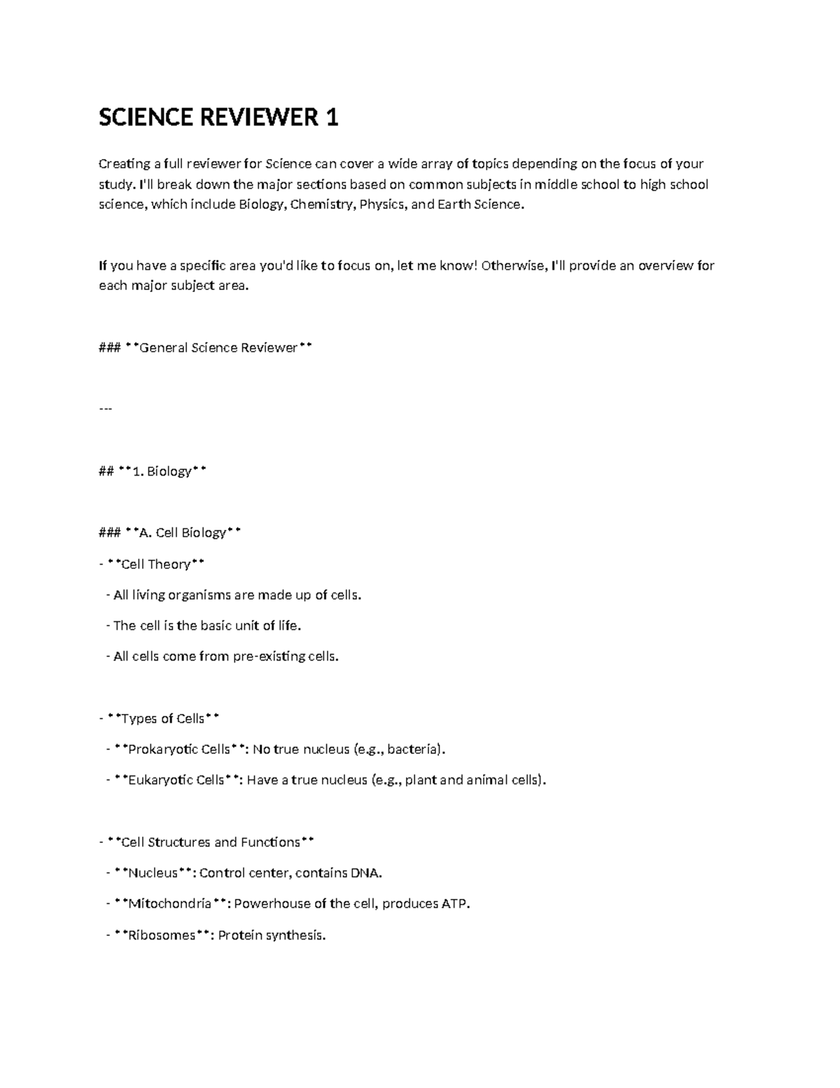 Science Reviewer 1: Comprehensive Study Guide for Biology, Chemistry ...