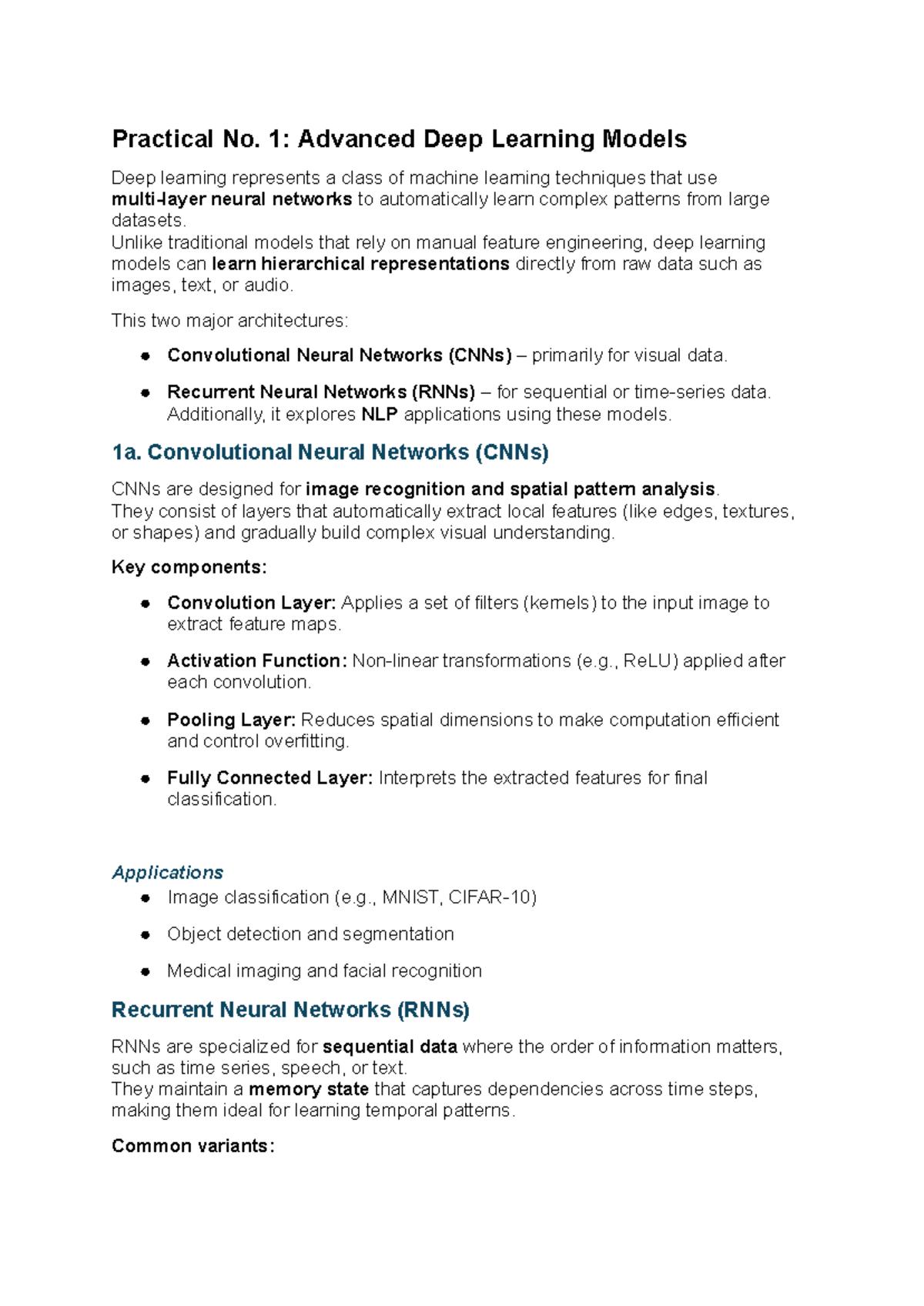 AI Practical Writeup: Advanced Deep Learning Techniques and Applications - Studocu