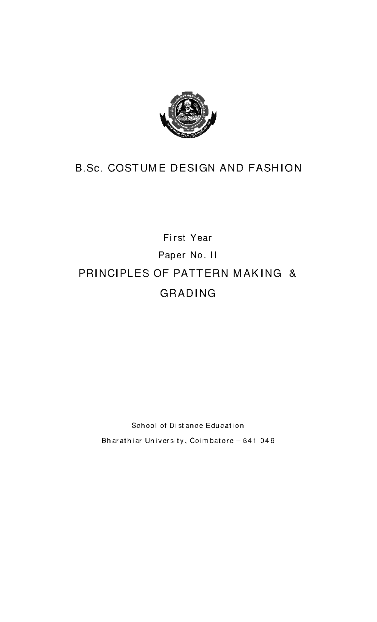 B.Sc. Costume Design & Fashion: Principles of Pattern Making Grading ...