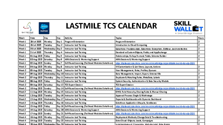 TCS Calendar - CFHNJM: Weekly Training & Certification Schedule - Studocu