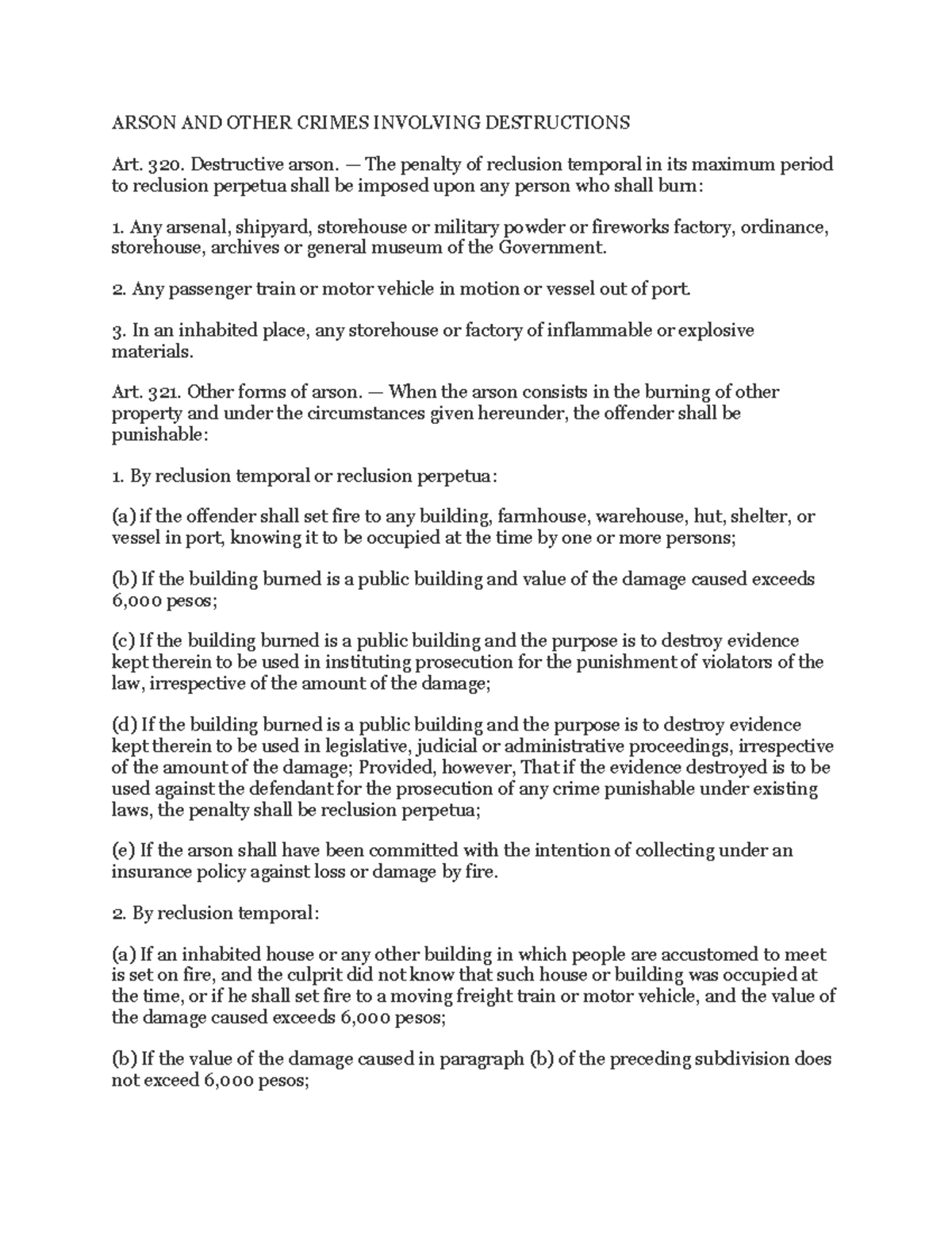 LAW-ON- Arson - Study - ARSON AND OTHER CRIMES INVOLVING DESTRUCTIONS ...