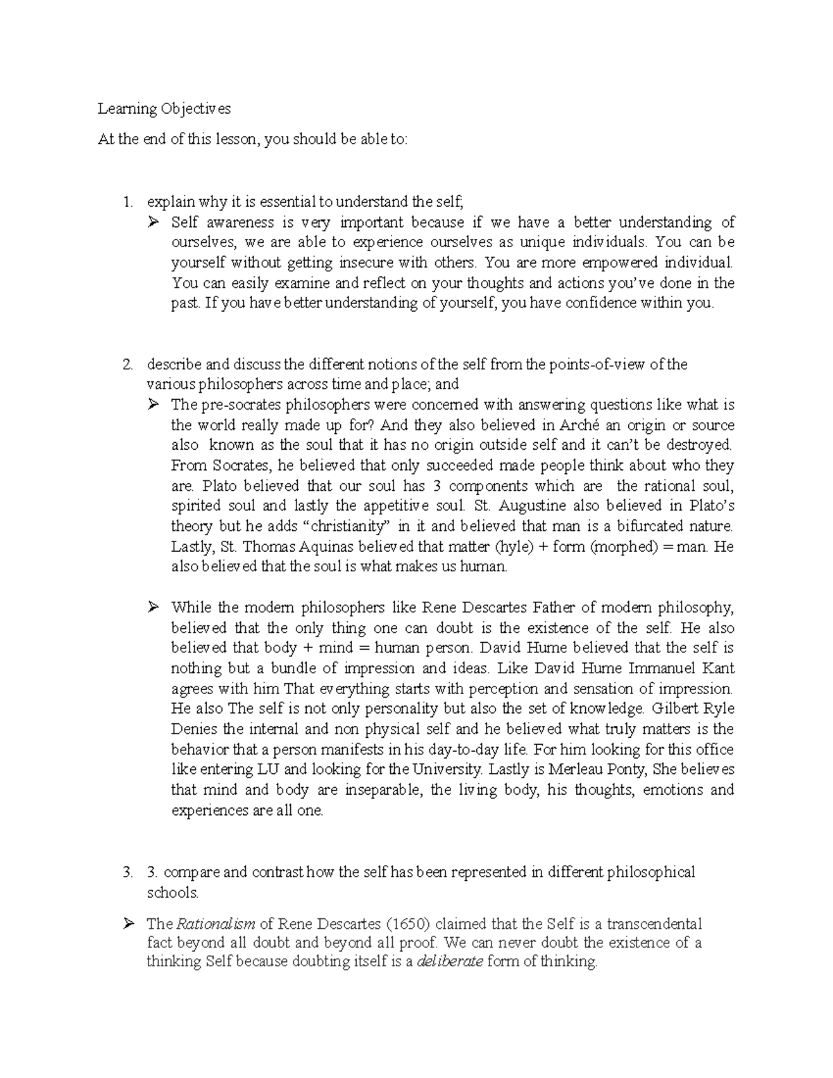 Act1Undertandingself - Learning Objectives At the end of this lesson ...