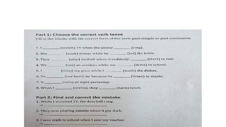 Worksheet: Past Simple vs Continuous Exercises - Studocu