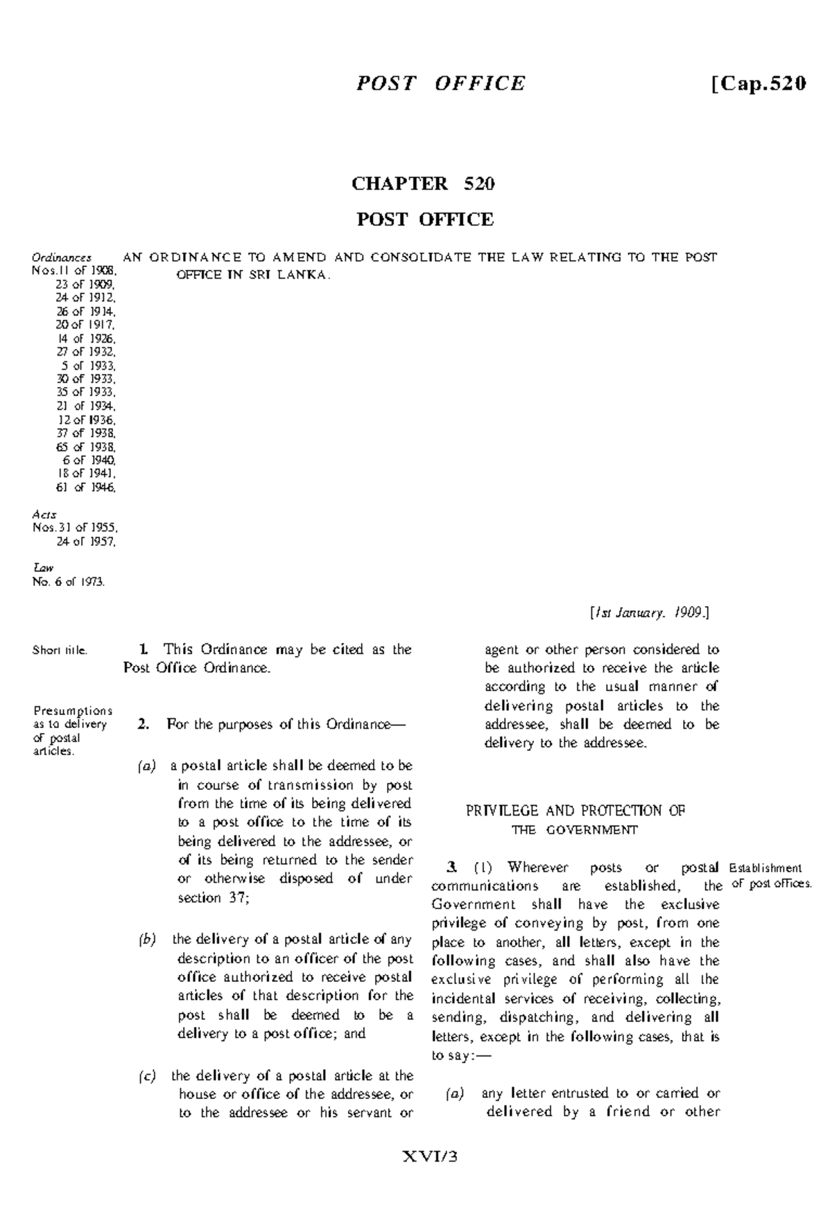 Post Office Ordinance 520: Comprehensive Overview and Amendments - Studocu