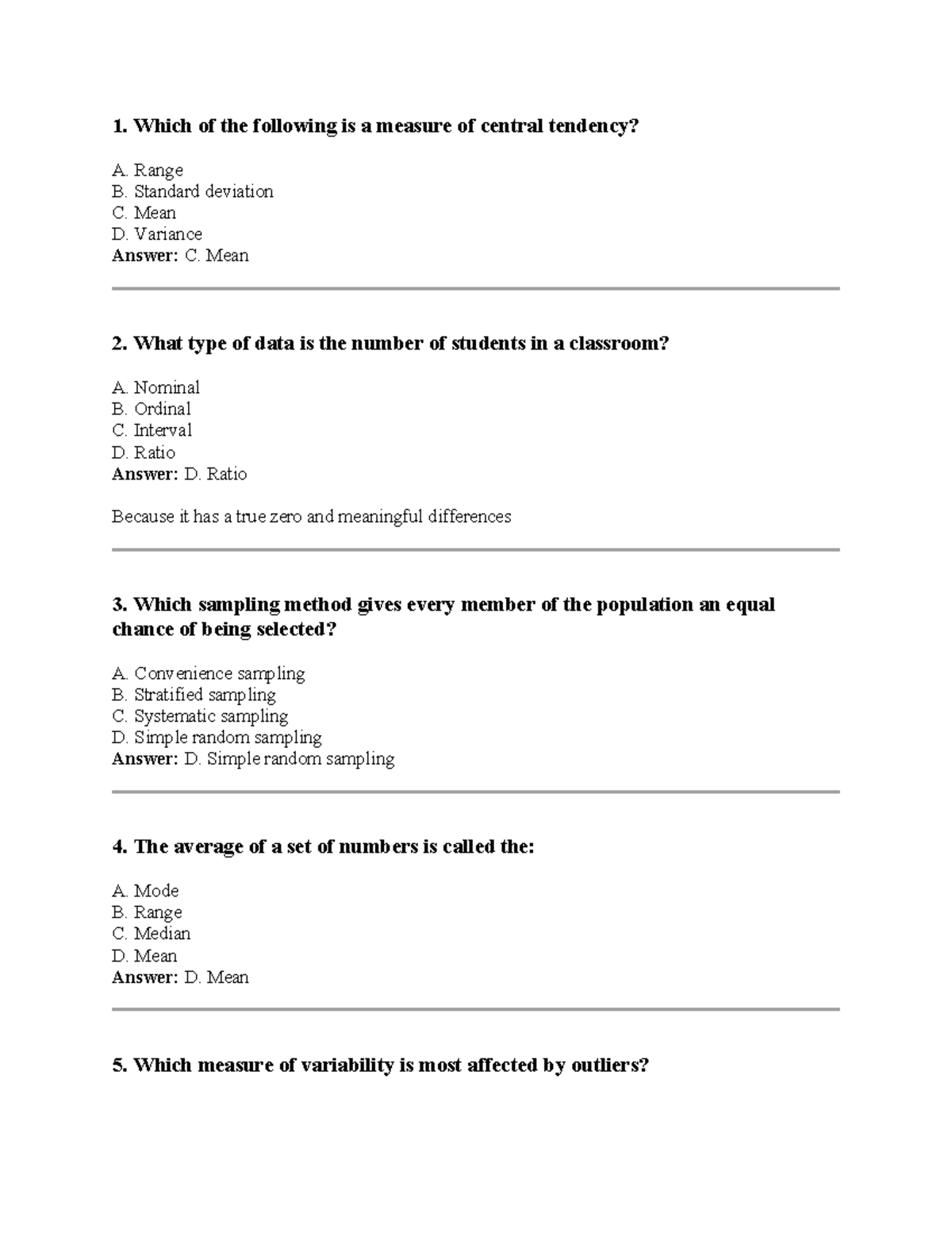 Statistics - STATS 2425: Central Tendency & Variability Quiz Answers ...
