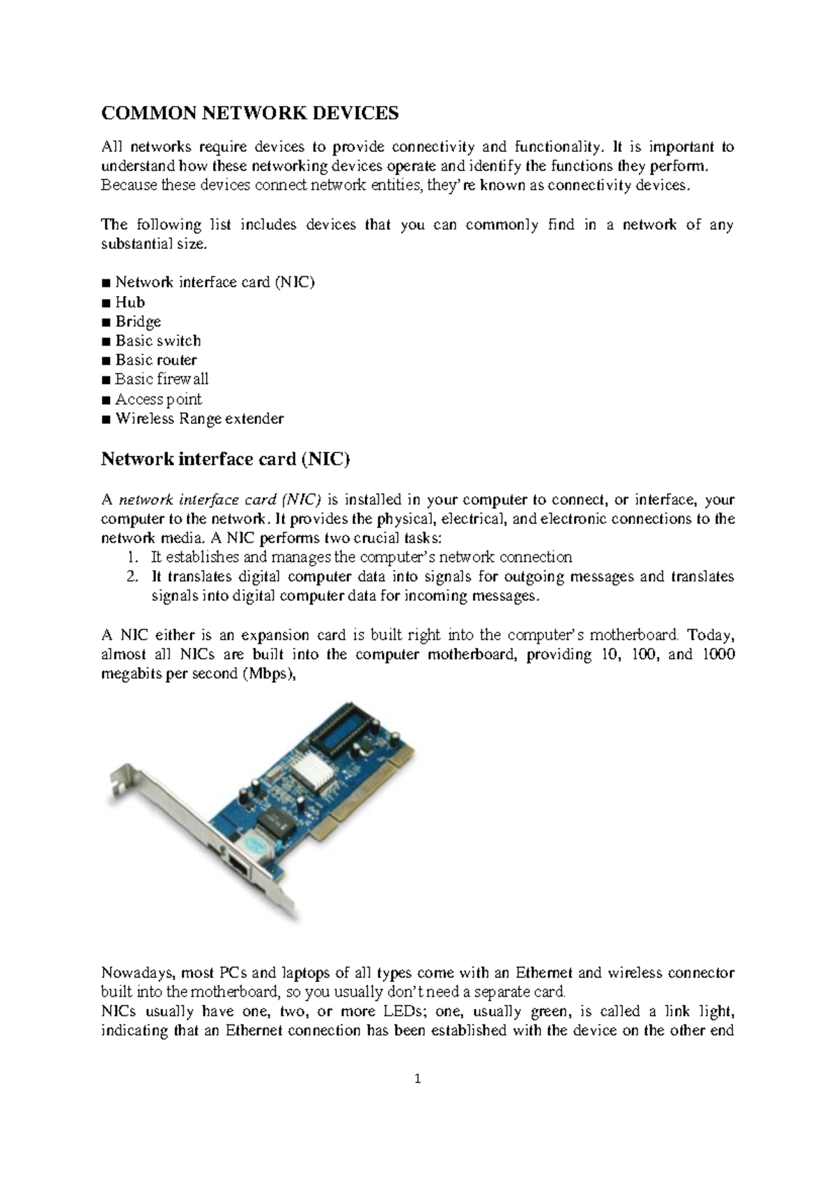 Understanding 5 Common Networking Devices (Lecture Notes) - Studocu