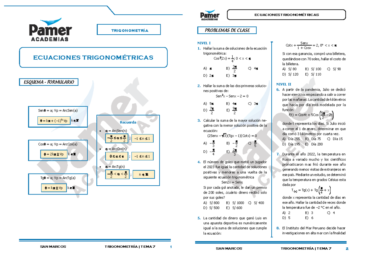 C Trigonometría 7 - Teoria y practica de trigonometria tema: ecuaciones ...