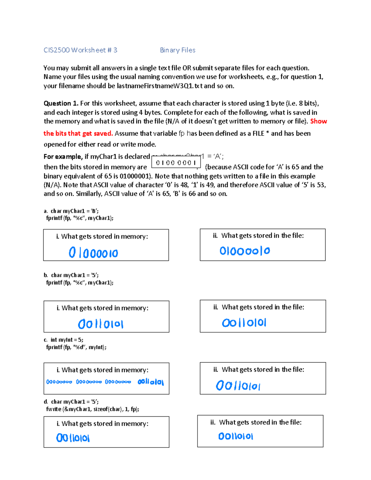 CIS2500 Worksheet 3: Understanding Binary File Storage - Studocu