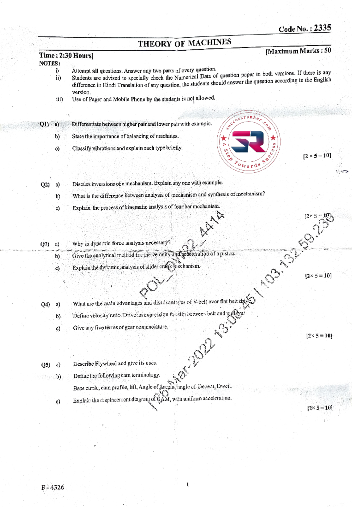 Bteup 5 theory of machines 2022 successranker - Code No.: 2335 THEORY ...