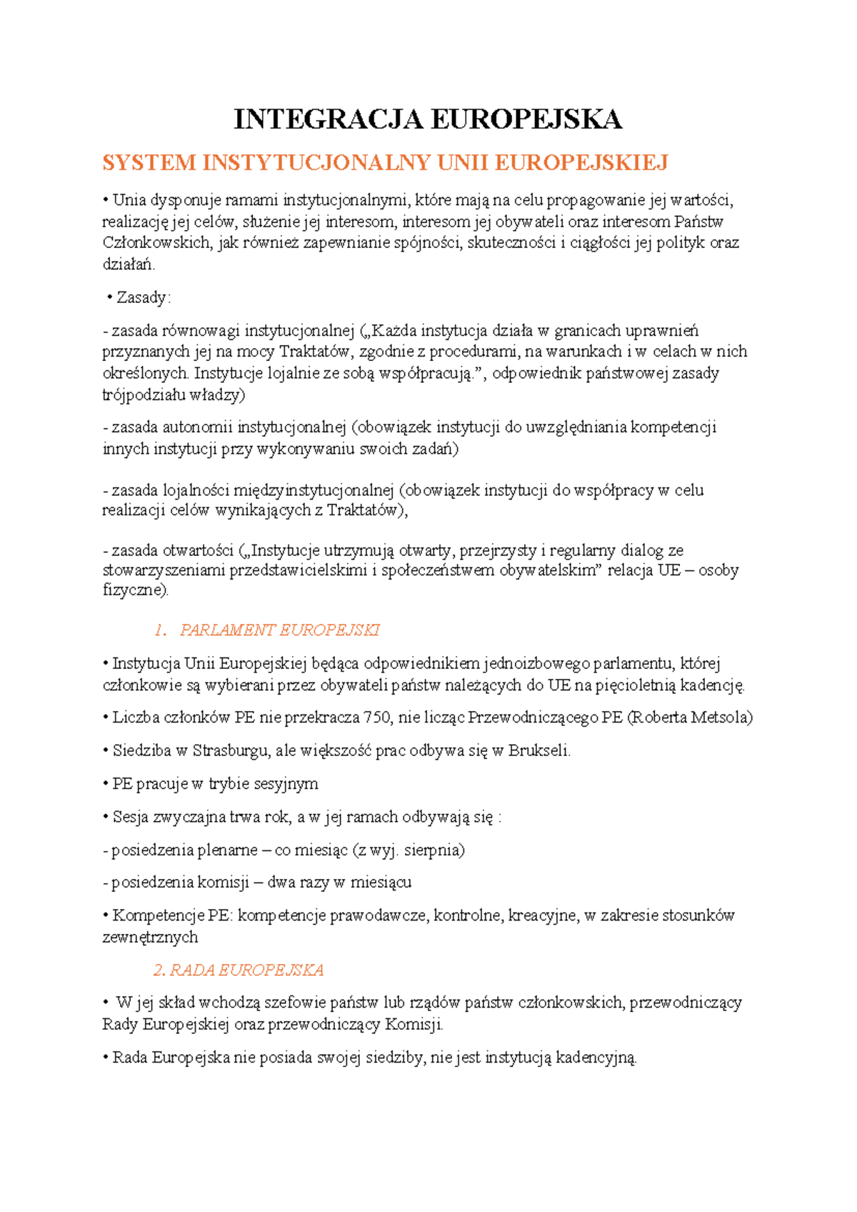 Integracja europejska - INTEGRACJA EUROPEJSKA SYSTEM INSTYTUCJONALNY ...