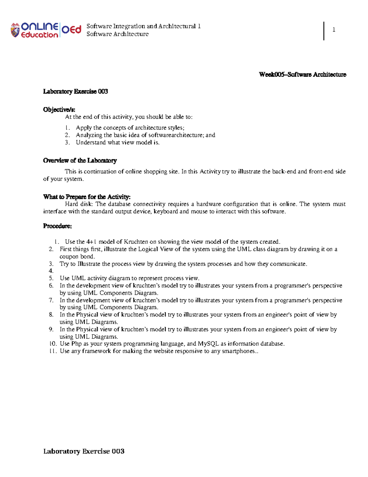 Week005-Lab003 - assignment - Software Integration and Architectural 1 ...