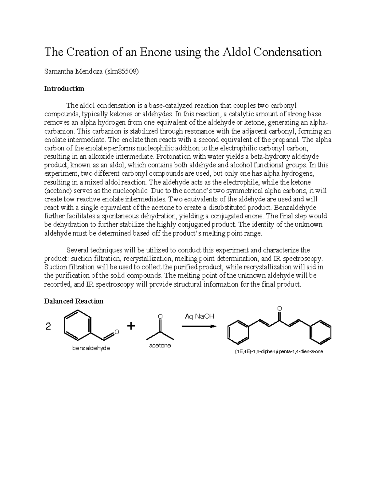 LAB 9 - Synthesis of an Enone via Aldol Condensation Reaction - Studocu