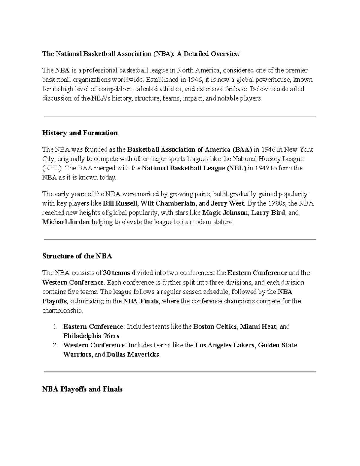NBA - Established in 1946, it is now a global powerhouse, known for its ...
