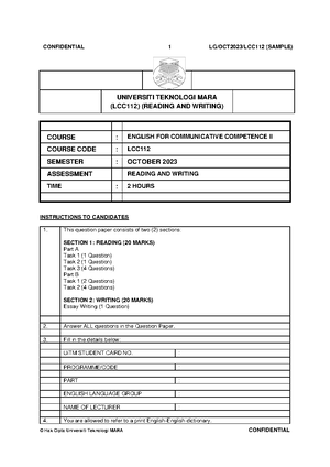 English for communicative competence - LCC111 - UiTM - Studocu
