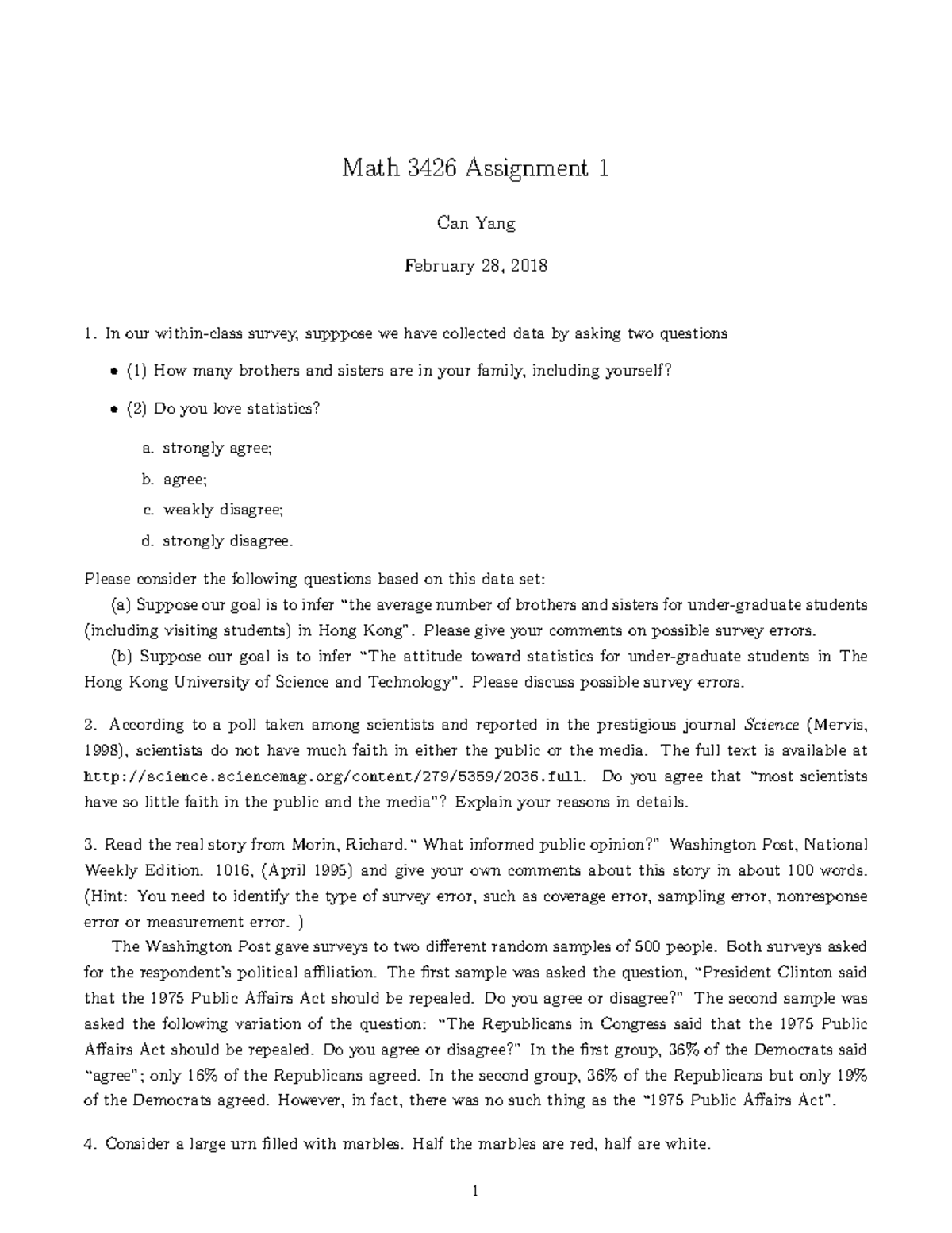 Math 3426 Assignment 1 - Survey Analysis & Probability Exercises - Studocu