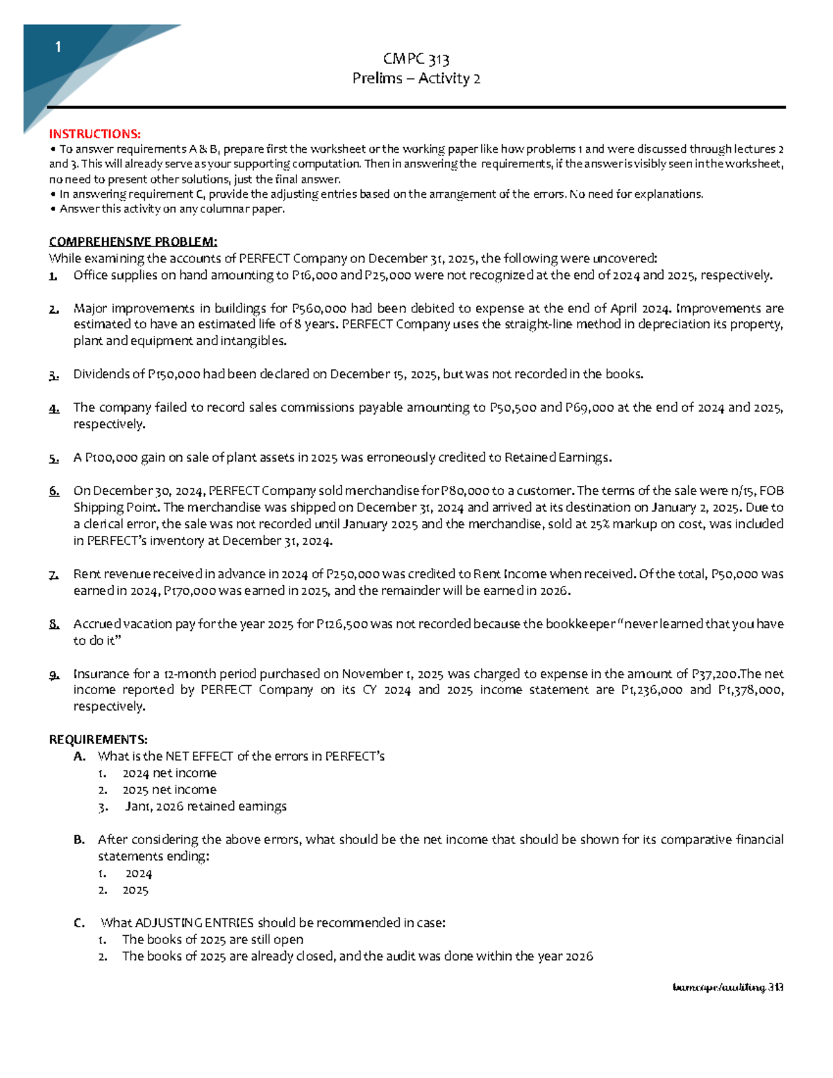 CMPC 313 Prelims Activity: Correction of Errors in Financial Statements ...