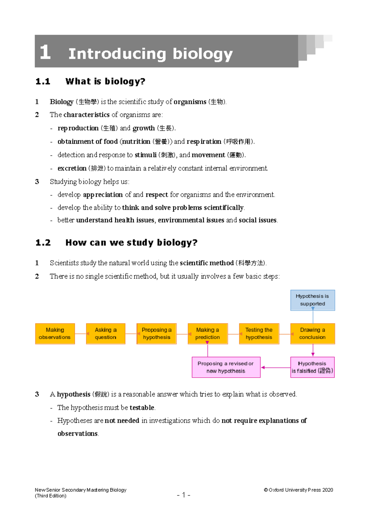 Revision of Chapter 1: Introduction to Biology (Biology 1) - Studocu