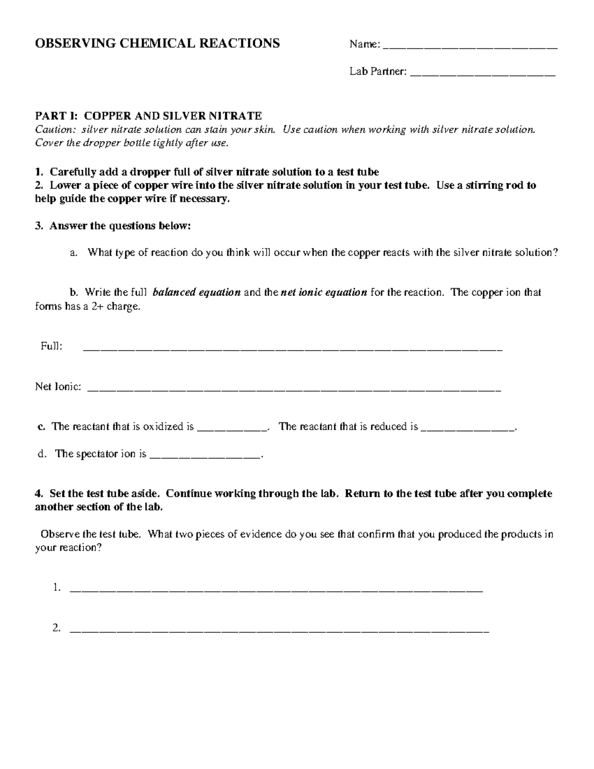 CHEM 101: Lab Report on Observing Chemical Reactions - Studocu