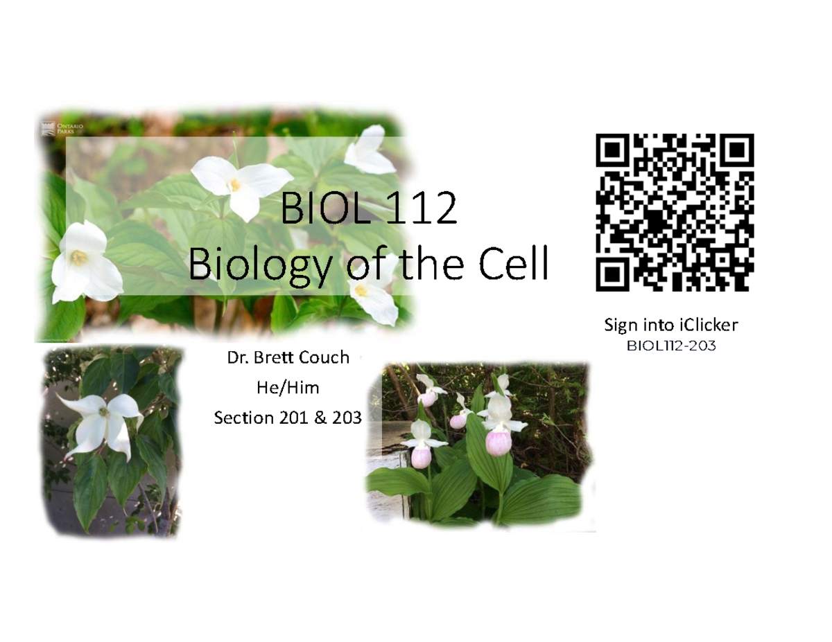 BIOL 112 Lecture Week 1: Introduction to Cell Biology and Community ...