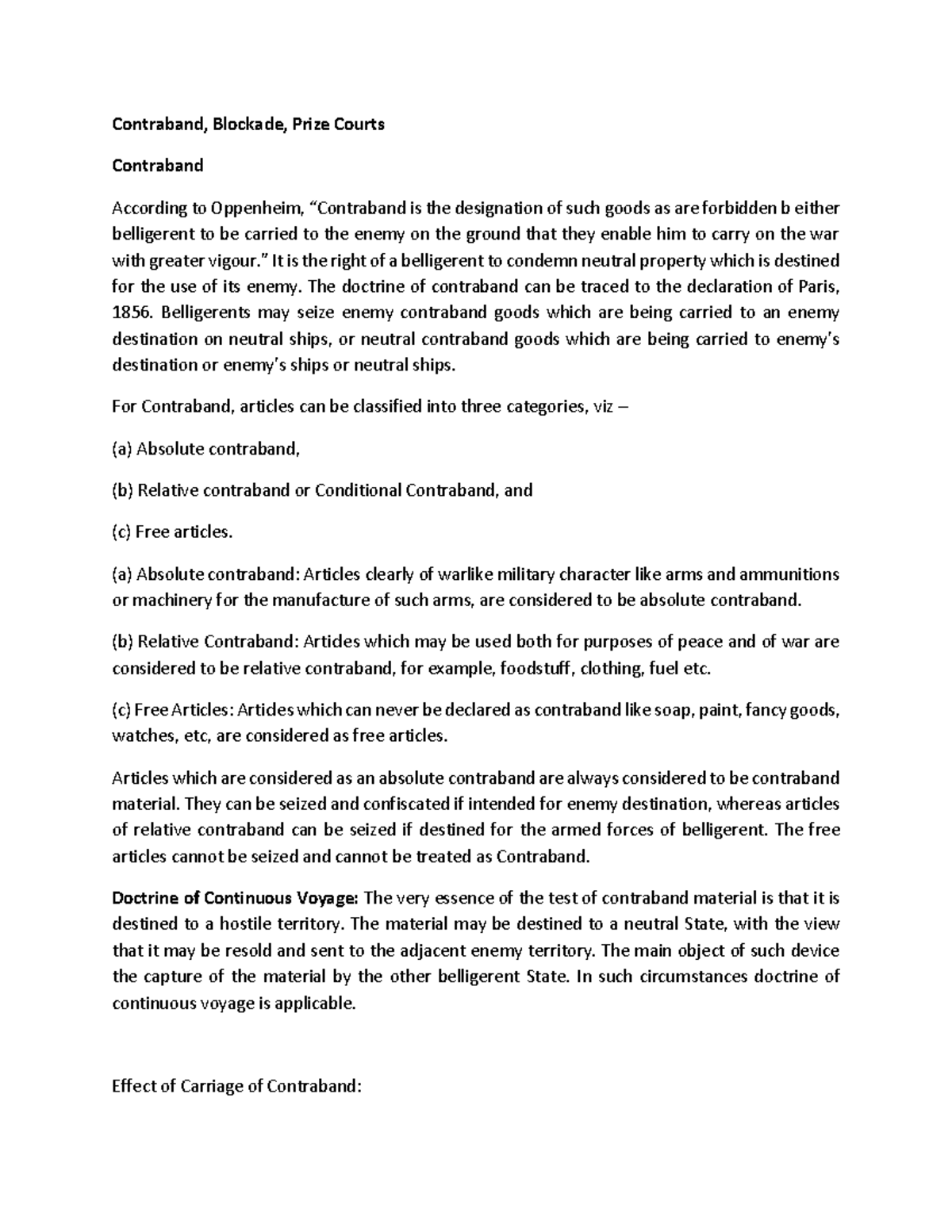 Contraband, Blockade, and Prize Courts: An Overview of Maritime Law ...
