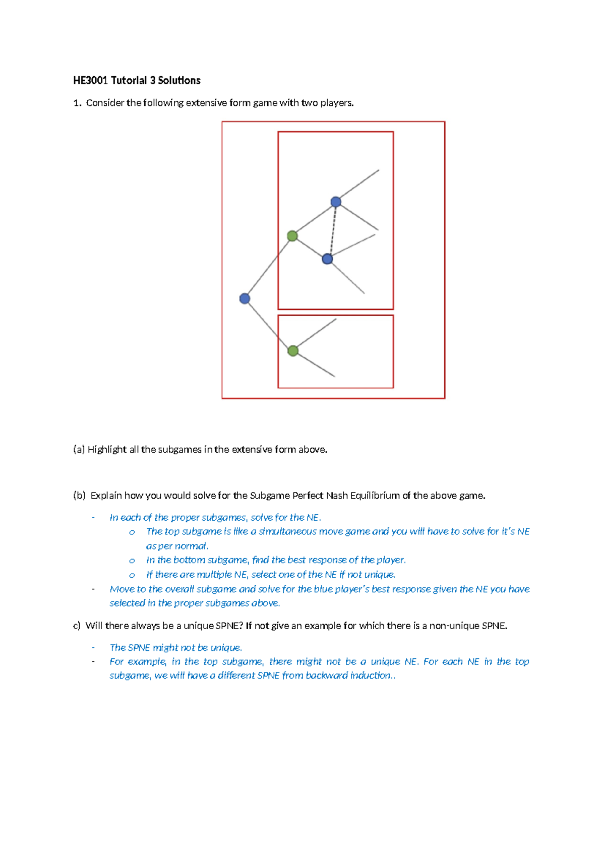 HE3001 Tutorial 3 Solutions: Extensive Form Games & SPNE Analysis - Studocu