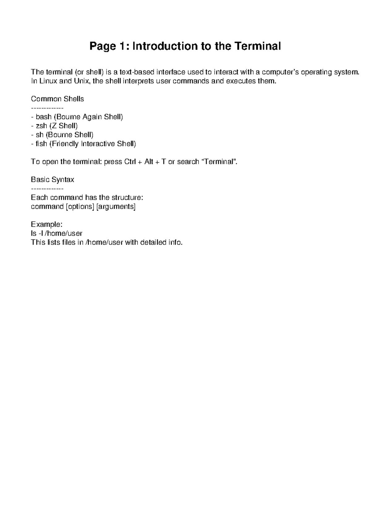 Linux/Unix Terminal Basics: A Comprehensive Summary Sheet - Studocu