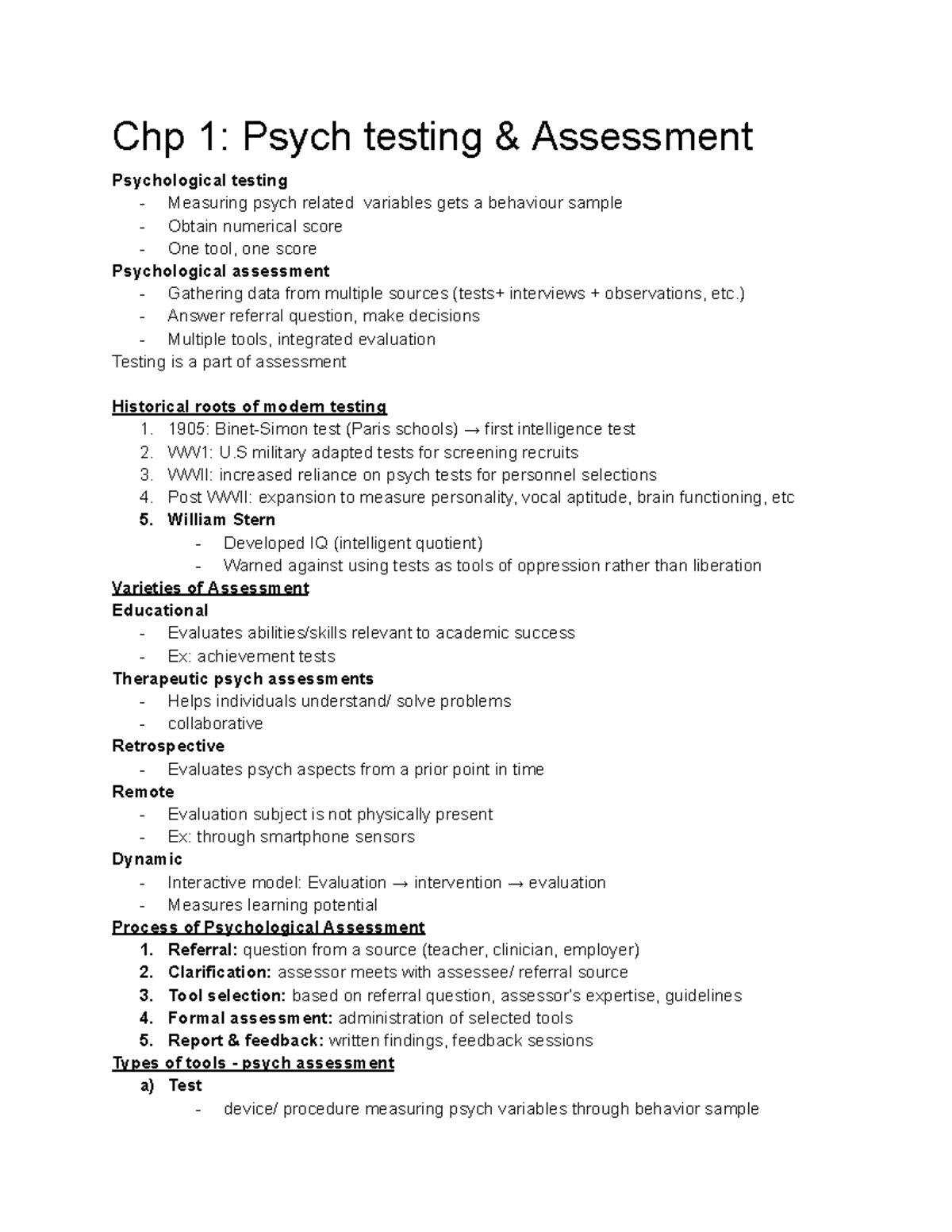 Psych 2080: Comprehensive Notes on Psychological Assessment and Ethics ...