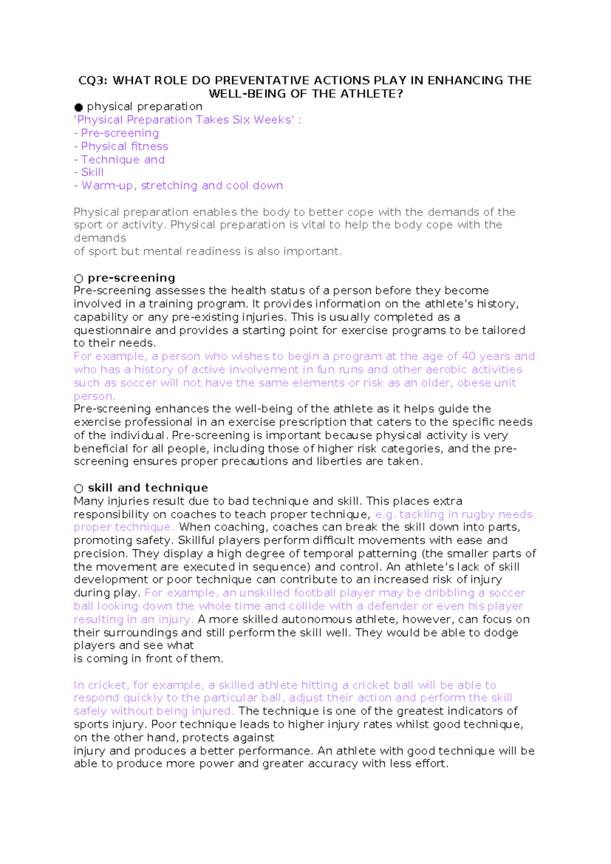 CQ3: The Role of Preventative Actions in Enhancing Athlete Safety - Studocu