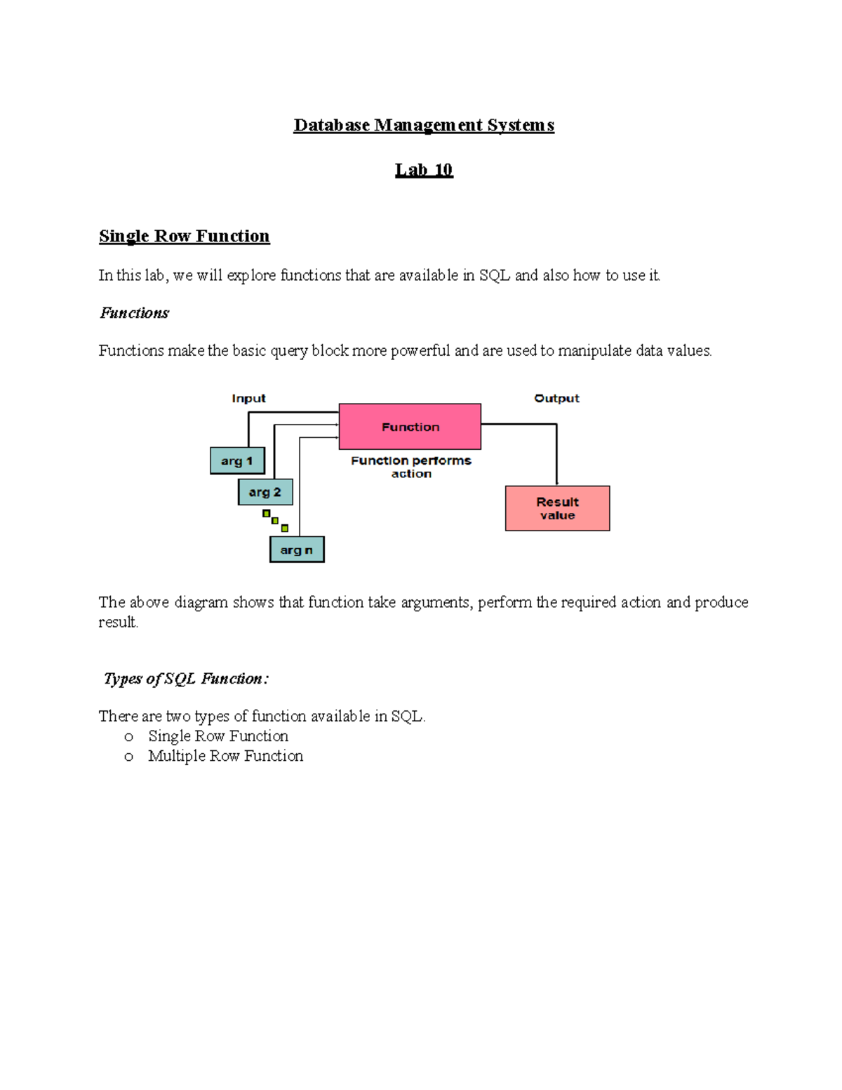 DB Lab 10 - Exploring SQL Single Row Functions and Usage - Studocu