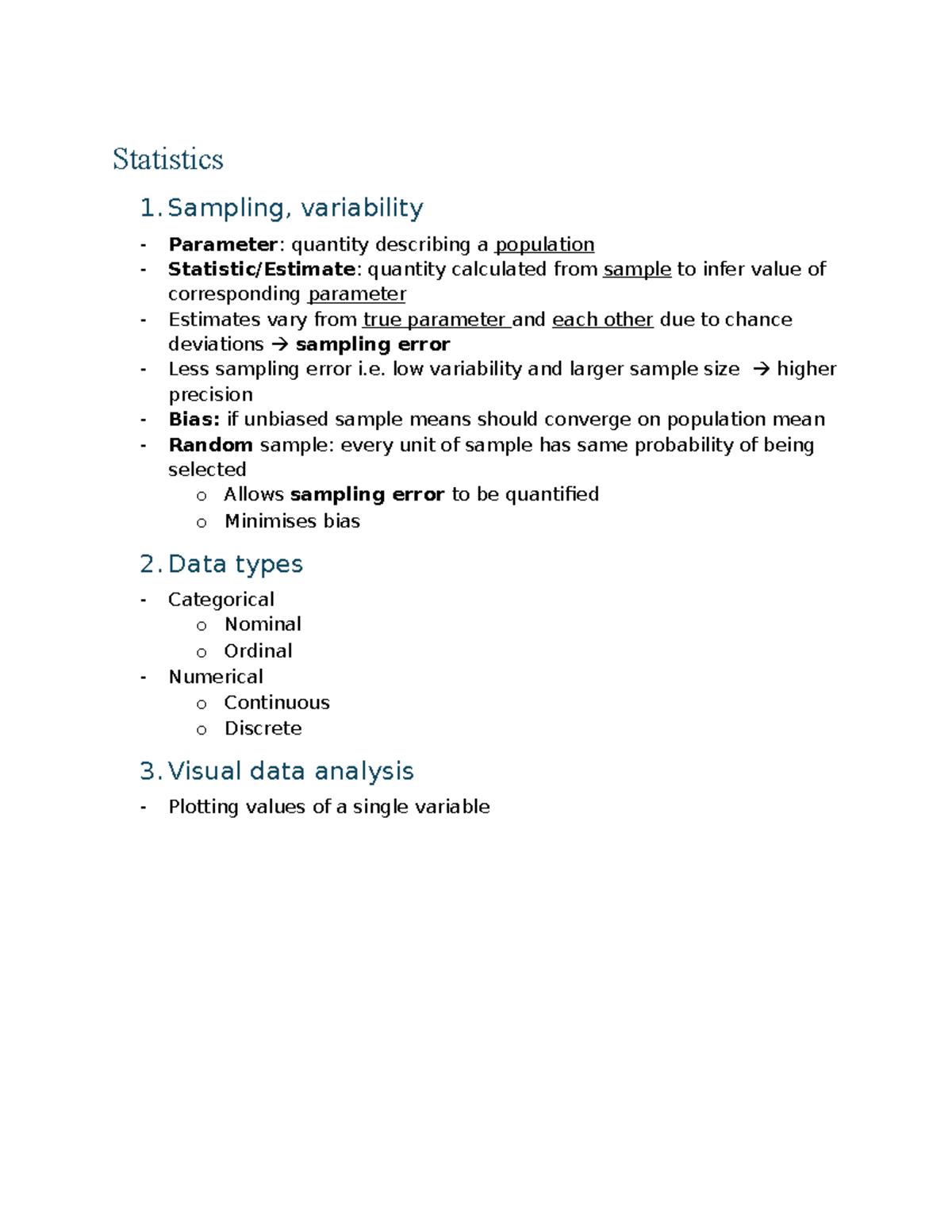 Statistics 1: Cheat Sheet on Sampling, Variability, and Data Types ...