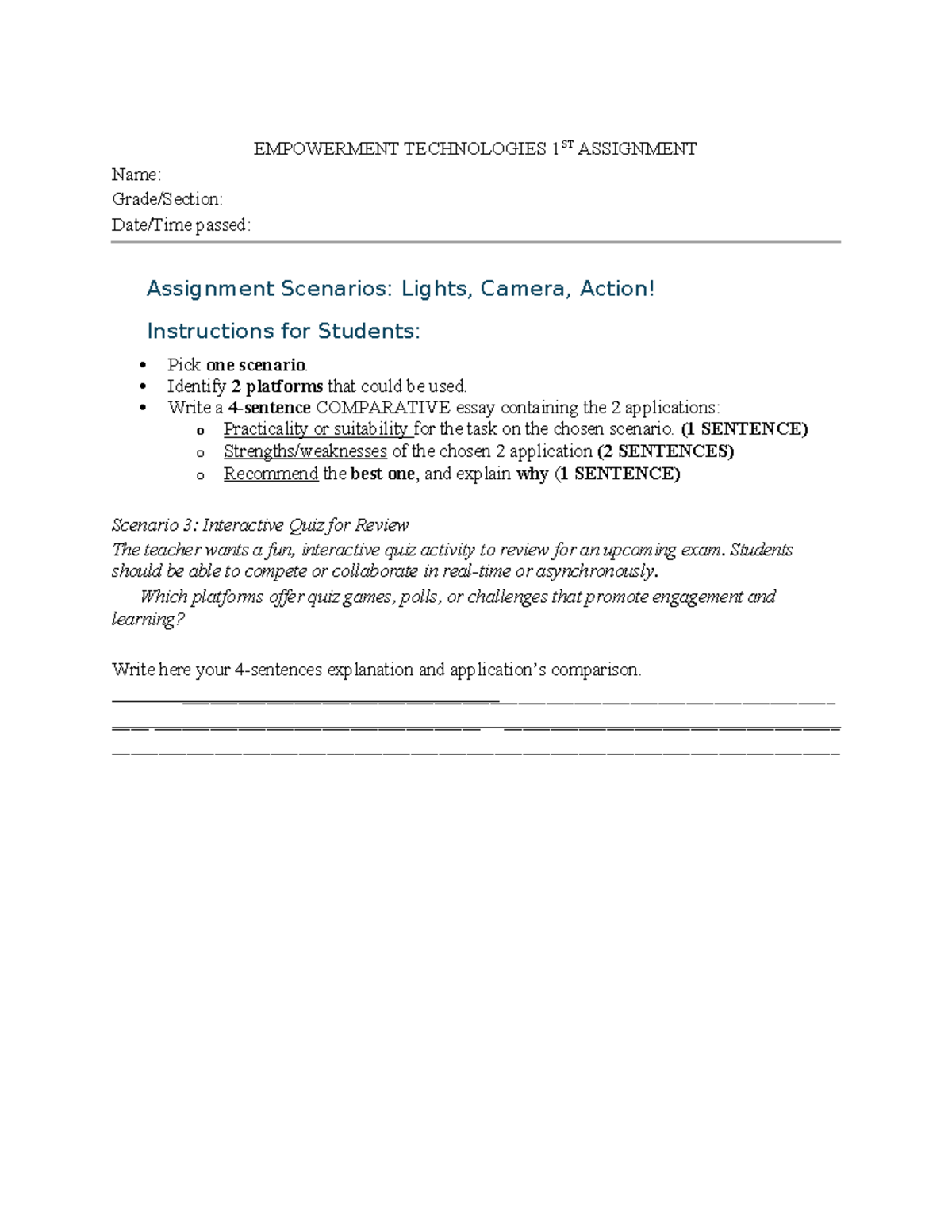 EMPOWERMENT TECHNOLOGIES 1ST ASSIGNMENT: Scenario 3 Analysis - Studocu
