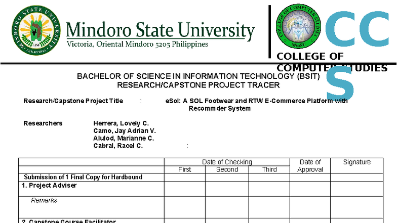 CC S BSIT Capstone Project Tracer: eSol Footwear & RTW Platform - Studocu