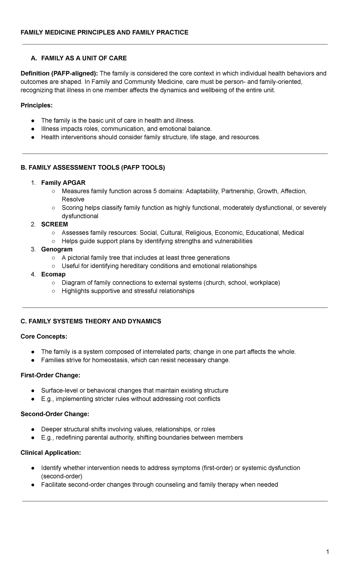 FAM MED 101: Principles of Family Medicine & Family as a Care Unit ...