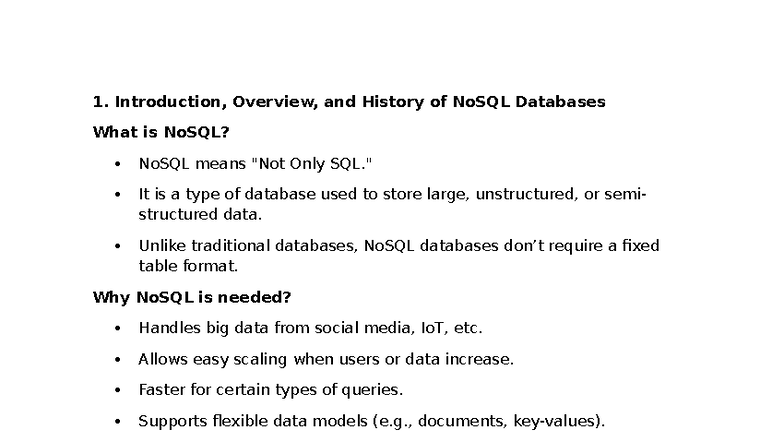 Unit 3: Overview and Types of NoSQL Databases - Studocu