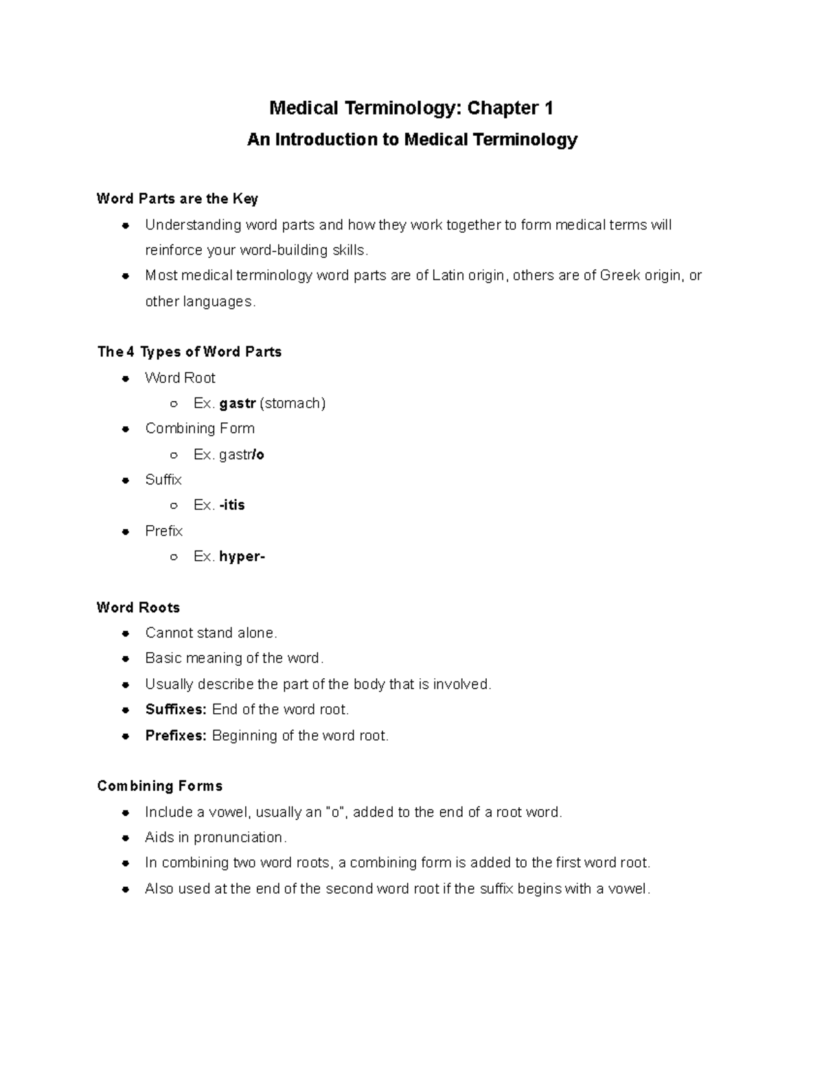Medical Terminology: An Intro to Chapter 1 Concepts - Studocu