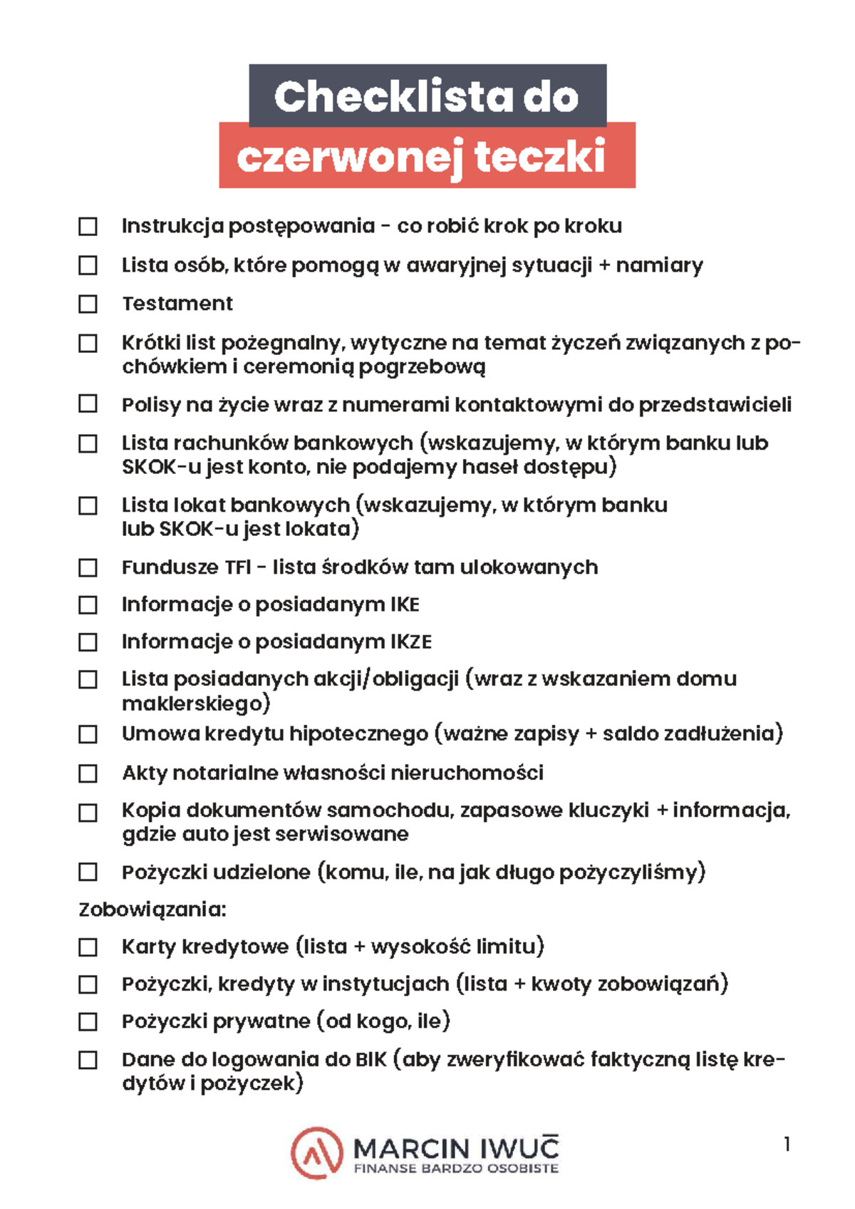 Checklista do Czerwonej Teczki: Instrukcje i Ważne Informacje - Studocu