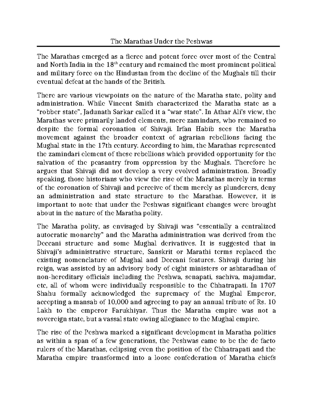 Maratha Administration & Polity Under the Peshwas: An Analytical Overview - Studocu