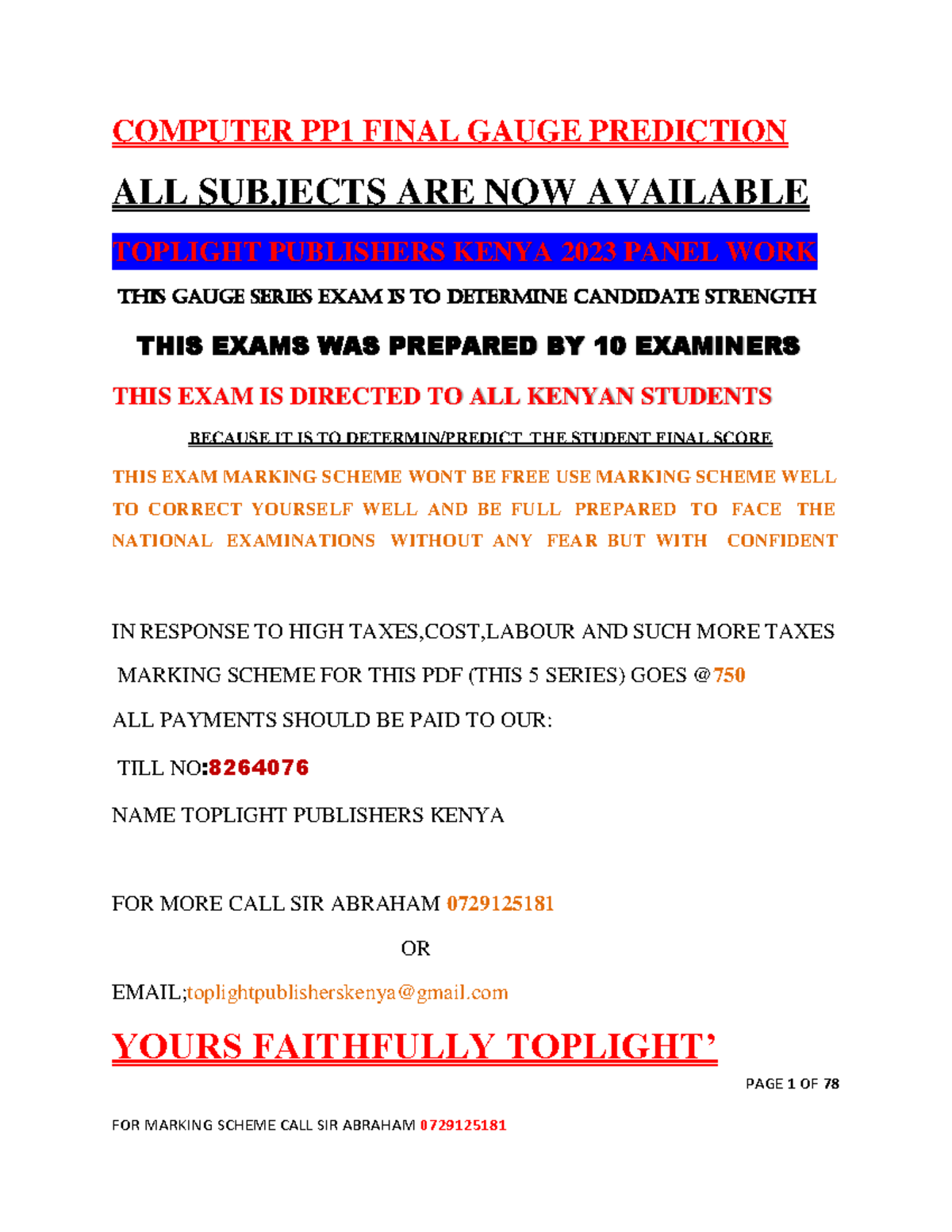 Computer PP1 Final Exam Gauge Prediction 2023 - Toplight Publishers ...