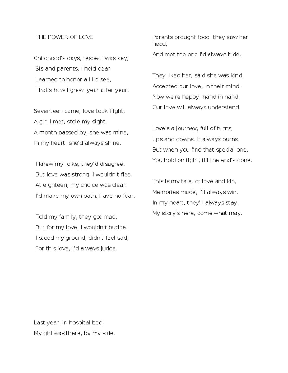 THE Power OF LOVE poem - jkyuhjh - THE POWER OF LOVE Childhood's days ...