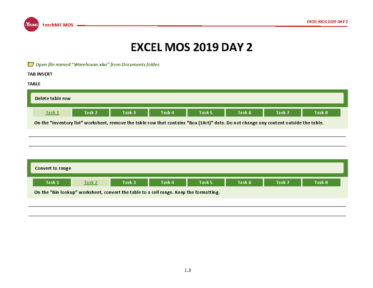 EXCEL MOS 2019 DAY 2 - Chart & Table Modifications Guide - Studocu