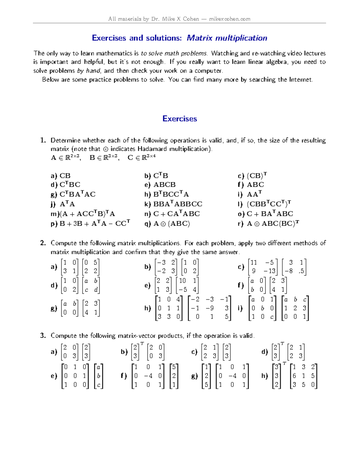 Linalg matrix Mult - All materials by Dr. Mike X Cohen — mikexcohen ...