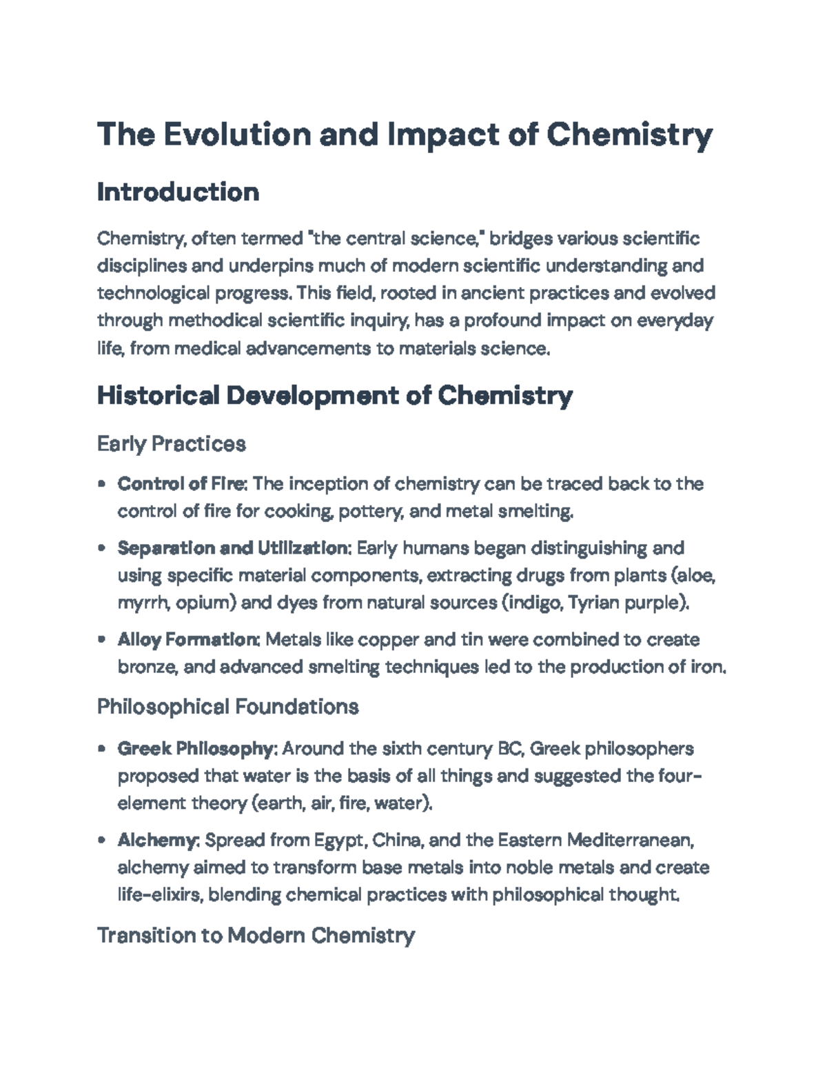 The Evolution and Impact of Chemistry: Foundations and Applications ...