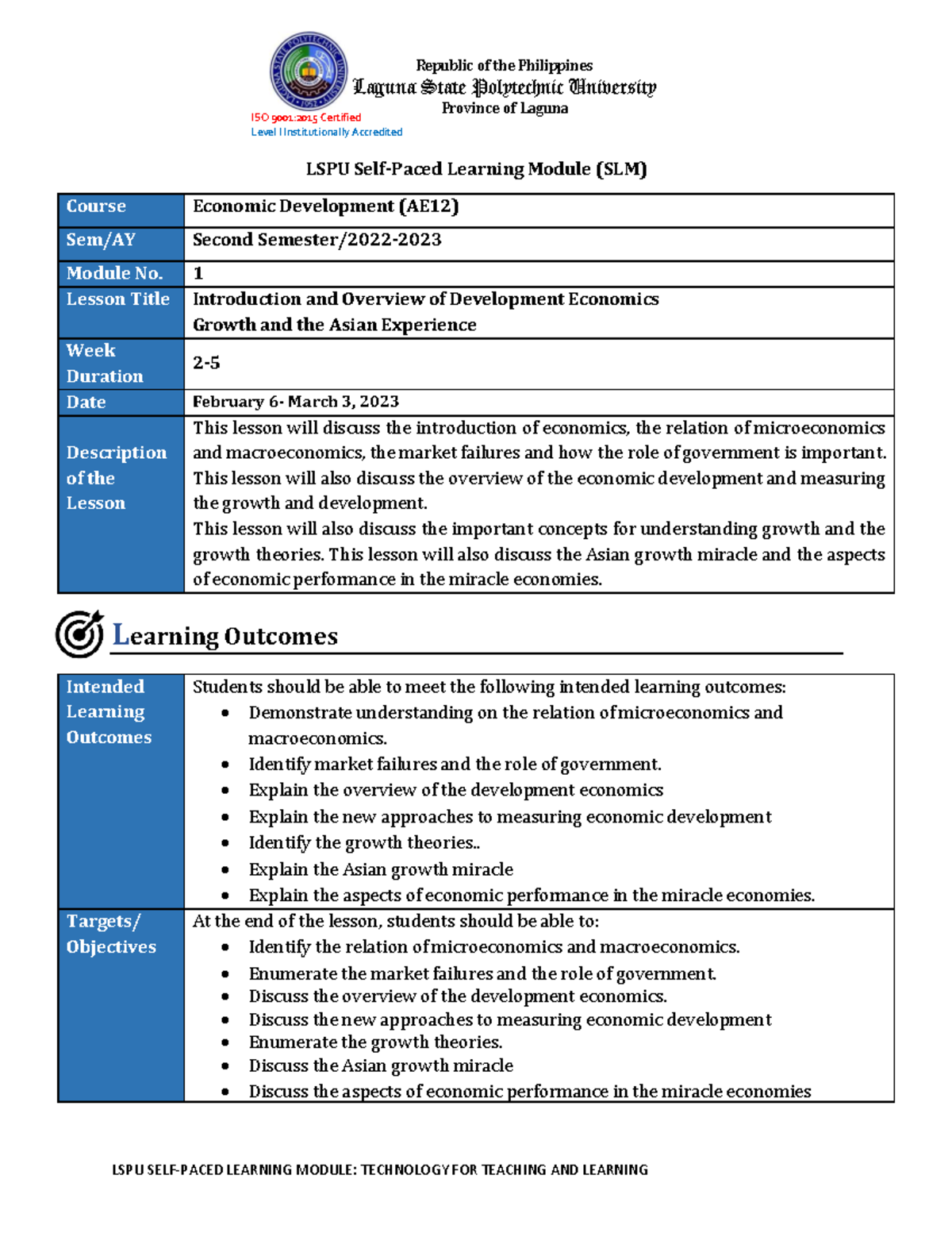 LSPU Economic Development (AE12) Module 1: Overview & Key Concepts ...
